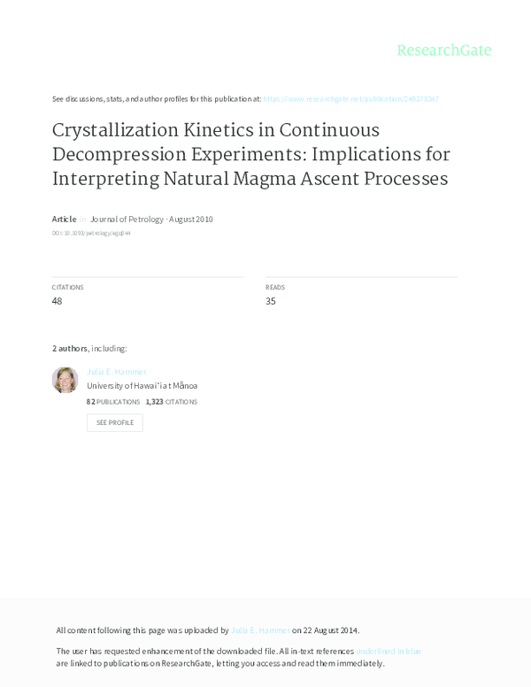 (PDF) Crystallization Kinetics in Continuous Decompression Experiments ...