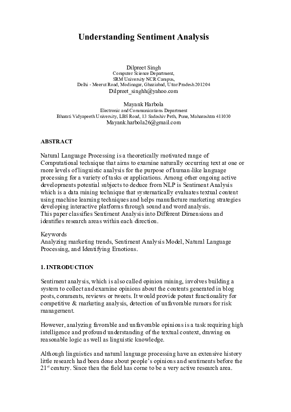 (PDF) Understanding Sentiment Analysis