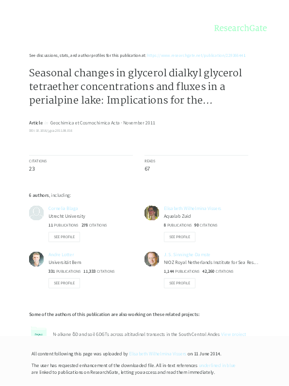 (PDF) Seasonal changes in glycerol dialkyl glycerol tetraether ...