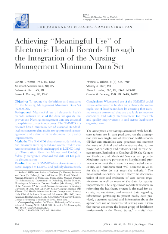 (PDF) Achieving "Meaningful Use" of Electronic Health Records Through ...
