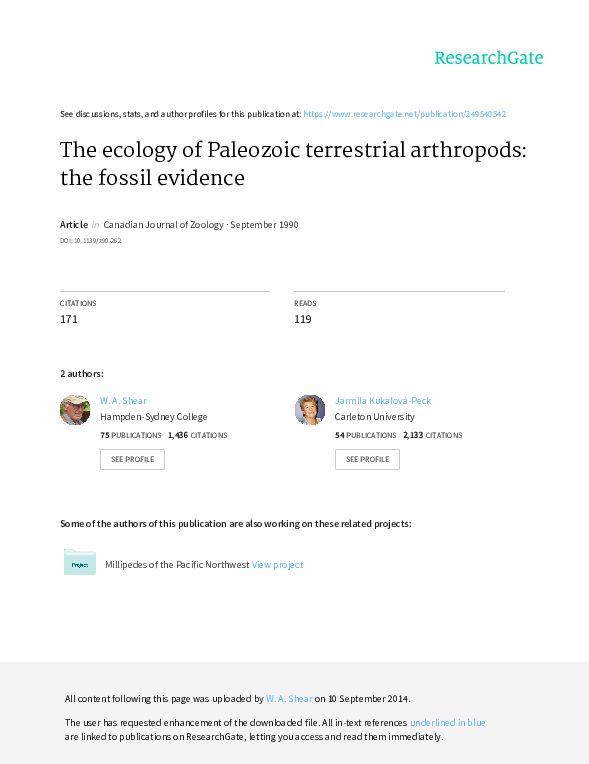 (PDF) The ecology of Paleozoic terrestrial arthropods: the fossil evidence