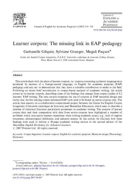 (PDF) Learner corpora: The missing link in EAP pedagogy