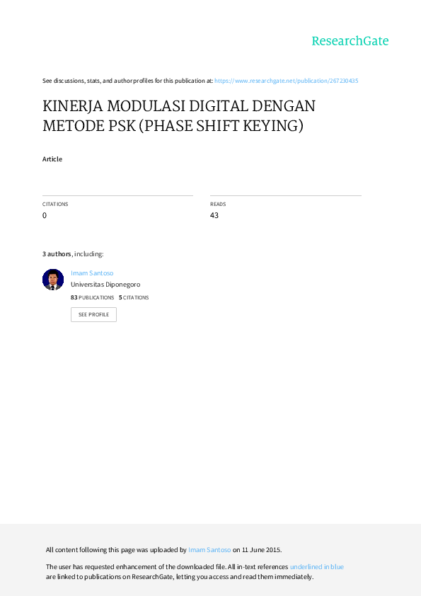 (PDF) Kinerja Modulasi Digital Dengan Metode PSK (Phase Shift Keying)