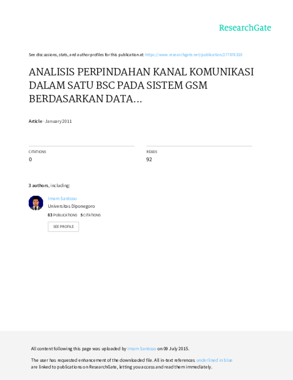 (PDF) Analisis Perpindahan Kanal Komunikasi dalam Satu BSC pada Sistem ...