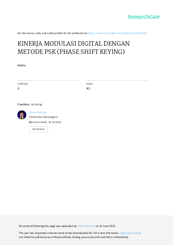 (PDF) Kinerja Modulasi Digital Dengan Metode PSK(Phase Shift Keying)