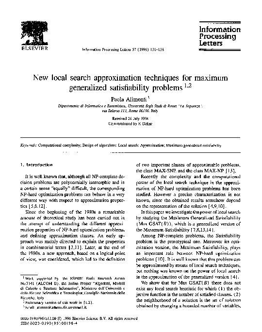 Pdf New Local Search Approximation Techniques For Maximum Generalized Satisfiability Problems