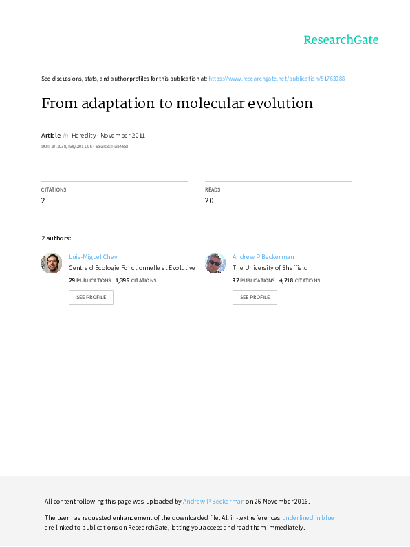 (PDF) From adaptation to molecular evolution