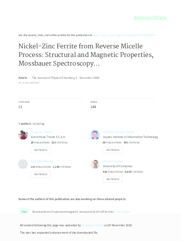 (PDF) Nickel-Zinc Ferrite from Reverse Micelle Process: Structural and Magnetic Properties ...