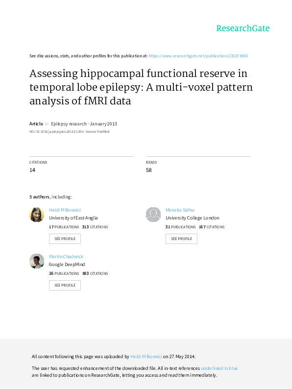 (PDF) Assessing hippocampal functional reserve in temporal lobe epilepsy: A multi-voxel pattern ...