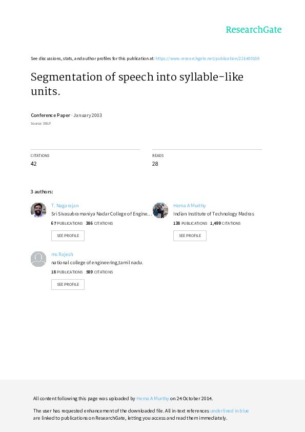 (PDF) Segmentation of speech into syllable-like units