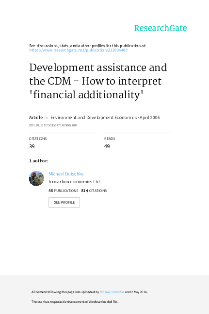 (PDF) Development assistance and the CDM financial additionality