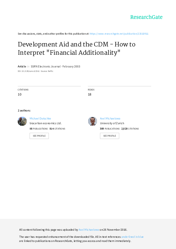 (PDF) Development Aid and the CDM - How to Interpret "Financial ...