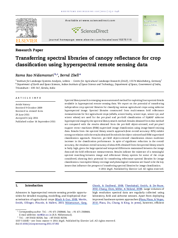 (PDF) Transferring spectral libraries of canopy reflectance for crop ...