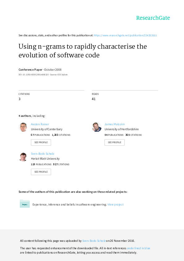 (PDF) Using n-grams to rapidly characterise the evolution of software code