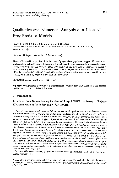 (PDF) Qualitative and numerical analysis of a class of prey-predator models