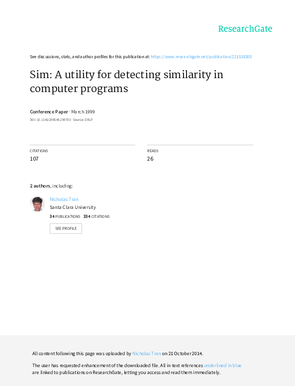 (PDF) Sim: a utility for detecting similarity in computer programs