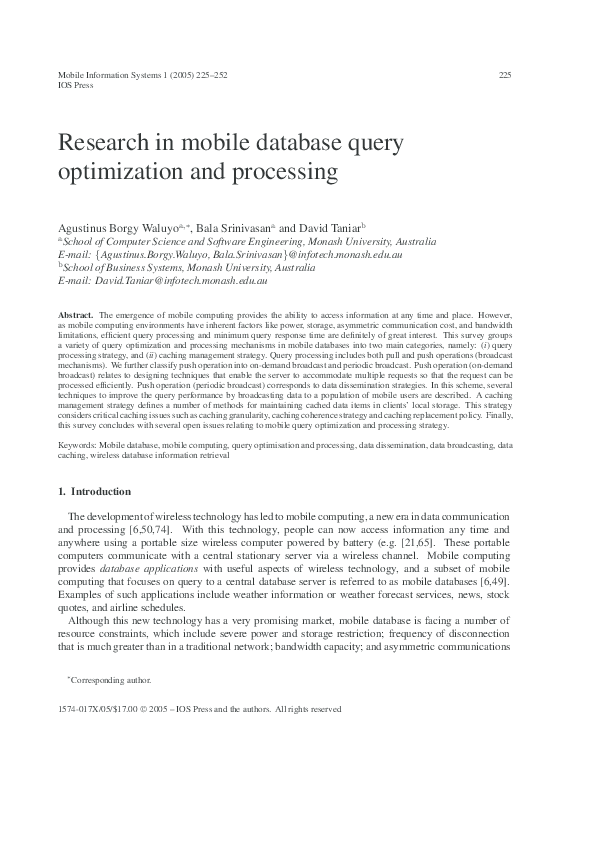(PDF) Research in mobile database query optimization and processing