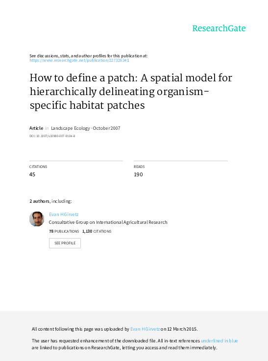 Pdf How To Define A Patch A Spatial Model For Hierarchically Delineating Organism Specific