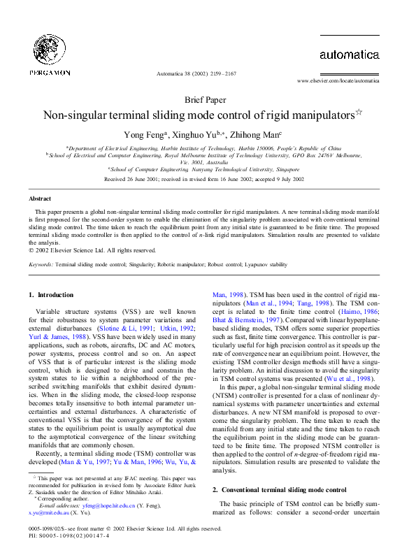 (PDF) Nonsingular terminal sliding mode control of rigid manipulators