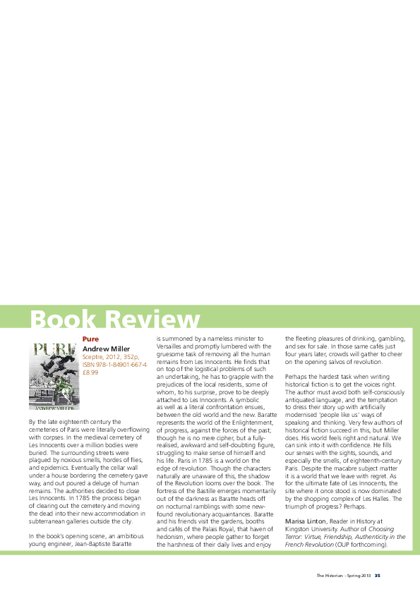 (PDF) Review of: Pure, by Andrew Miller. Published in The Historian ...