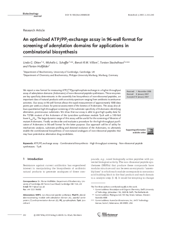 (PDF) An optimized ATP/PPi-exchange assay in 96-well format for ...