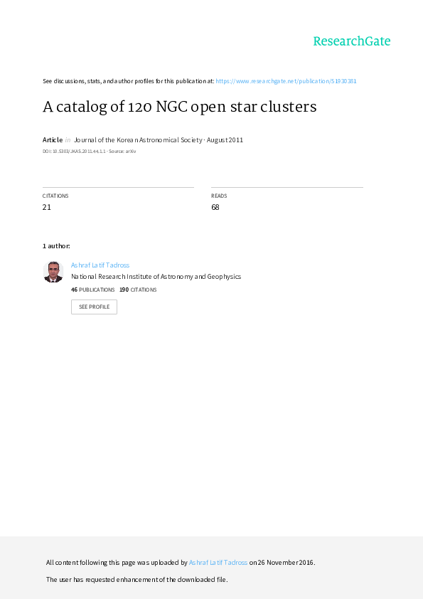 (PDF) A Catalog of 120 NGC Open Star Clusters