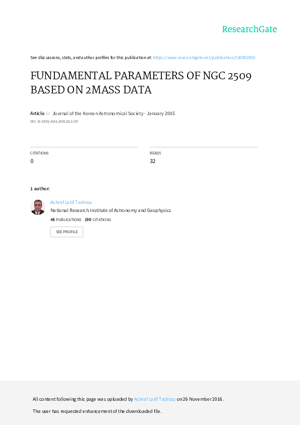 (PDF) Fundamental Parameters of NGC 2509 Based on 2MASS Data