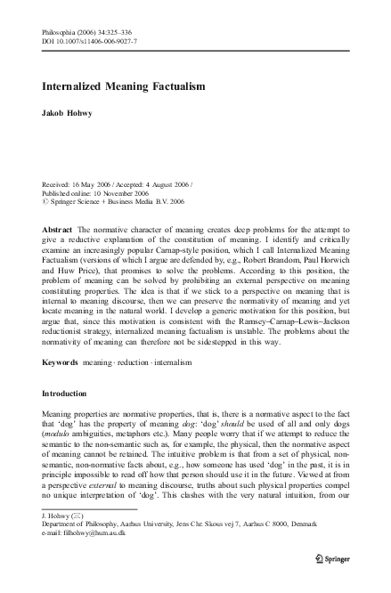 (PDF) Internalized Meaning Factualism