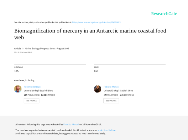 (PDF) Biomagnification of mercury in an Antarctic marine coastal food web