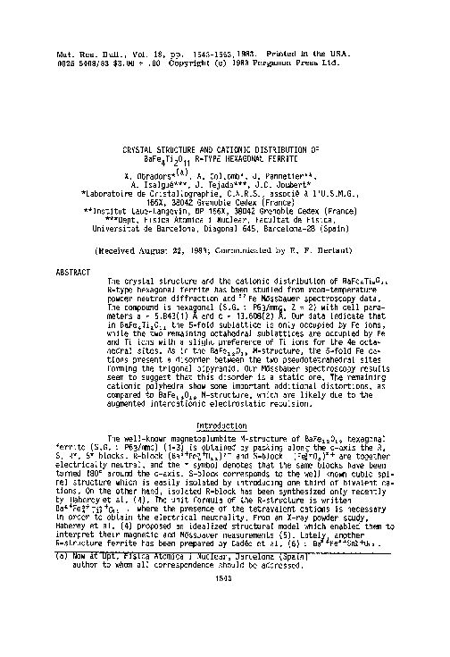 (PDF) Crystal structure and cationic distribution of BaFe4Ti2O11 R-type ...