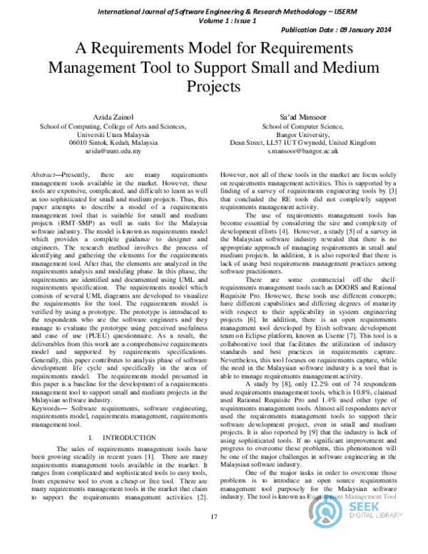 (PDF) A Requirements Model for Requirements Management Tool to Support ...