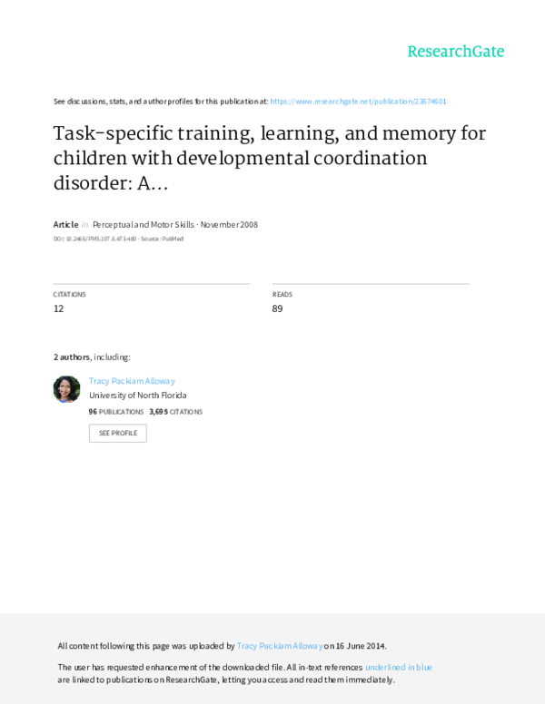(PDF) TASK-SPECIFIC TRAINING, LEARNING, AND MEMORY FOR CHILDREN WITH ...