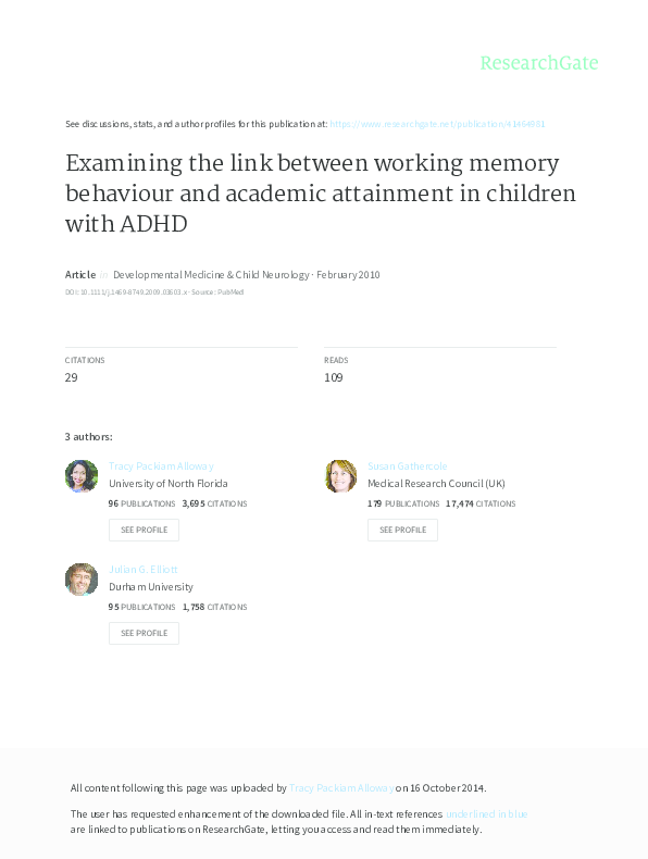 (PDF) Examining the link between working memory behaviour and academic ...