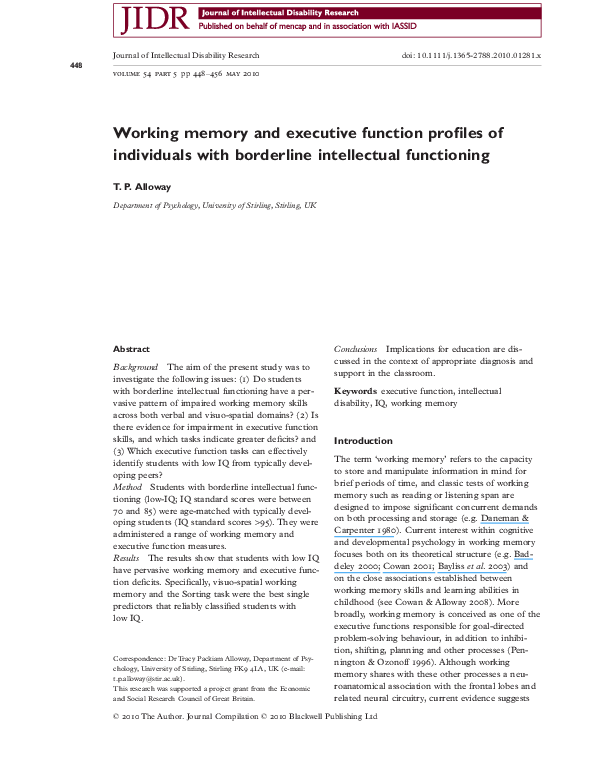 (PDF) Working memory and executive function profiles of individuals ...