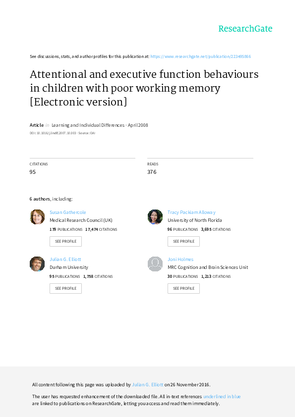(PDF) Attentional and executive function behaviours in children with ...