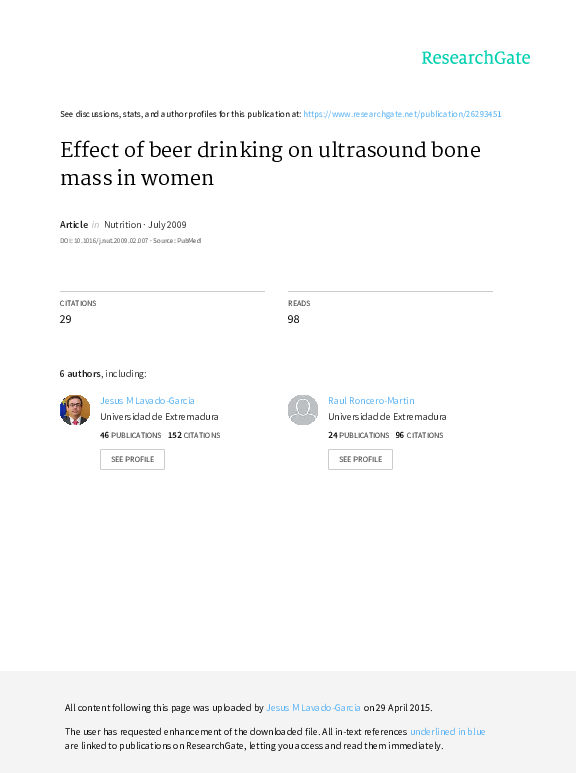 (PDF) Effect of beer drinking on ultrasound bone mass in women