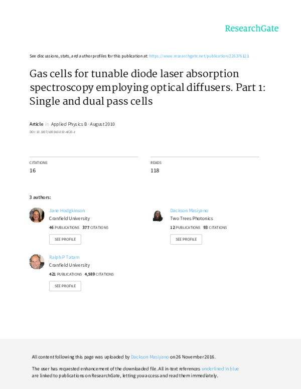 (PDF) Gas cells for tunable diode laser absorption spectroscopy ...