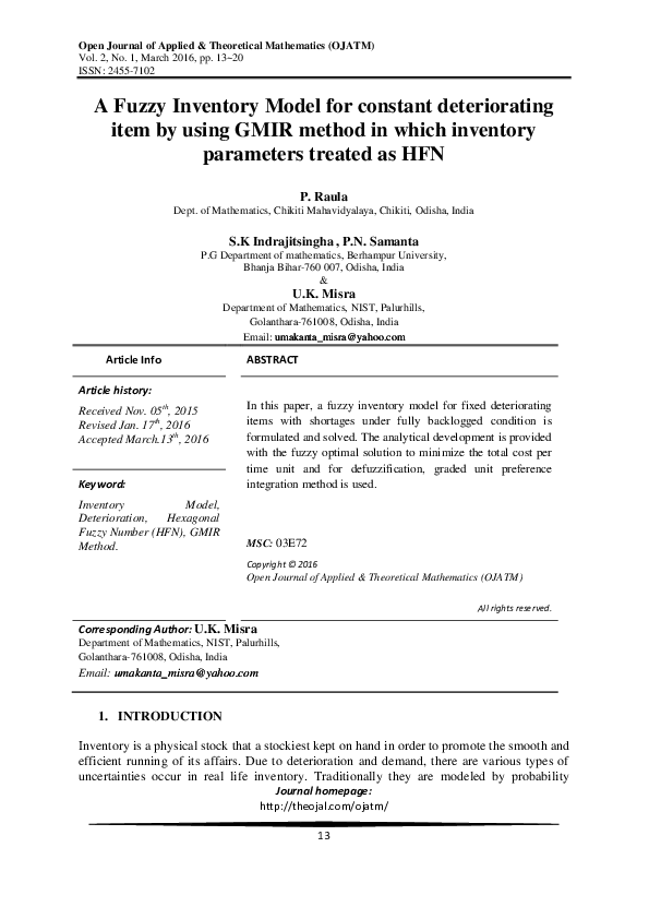 (PDF) A Fuzzy Inventory Model for constant deteriorating item by using ...