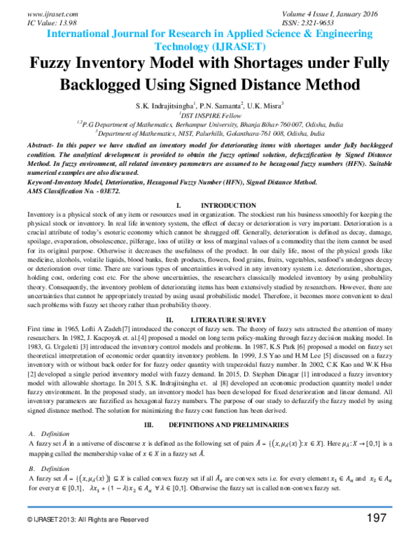 Pdf Fuzzy Inventory Model With Shortages Under Fully Backlogged Using Signed Distance Method