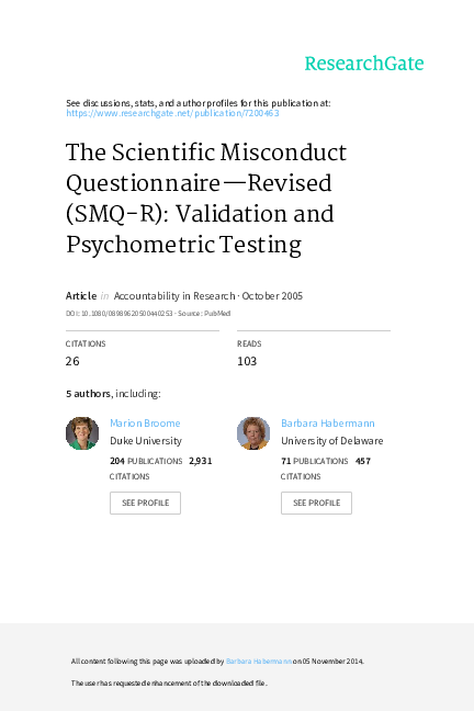 (PDF) The Scientific Misconduct Questionnaire—Revised (SMQ-R ...