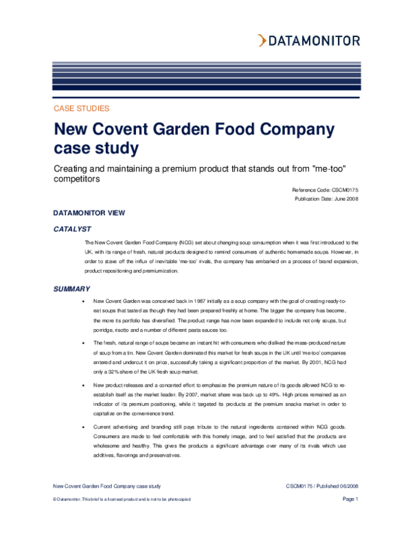 (PDF) New Covent Garden Food Company case study Creating and ...