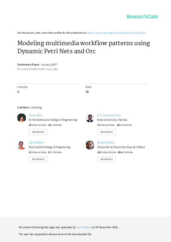 (PDF) Modeling multimedia workflow patterns using Dynamic Petri Nets and Orc