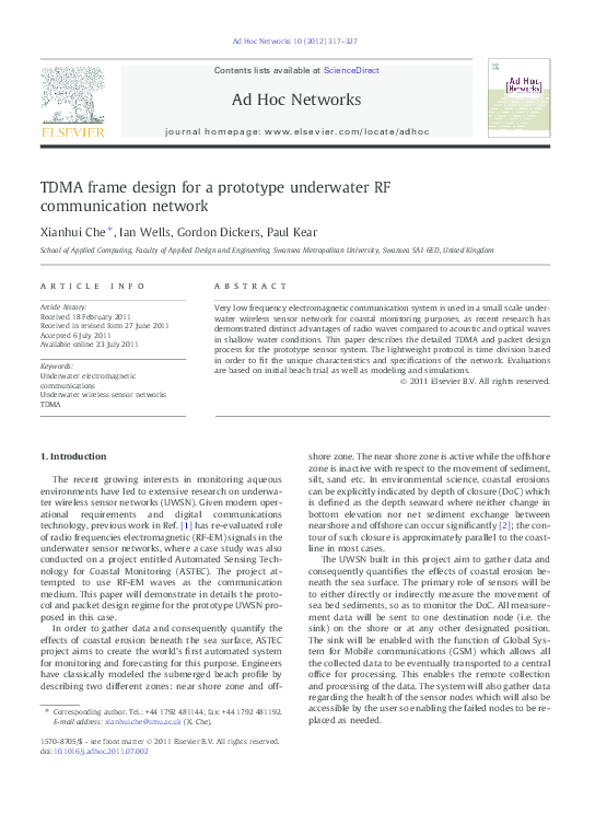 (PDF) TDMA frame design for a prototype underwater RF communication network