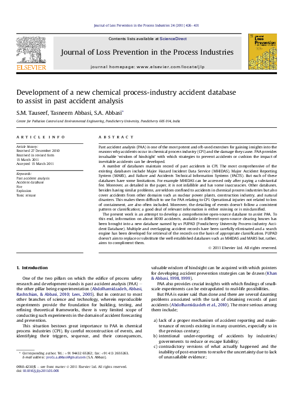 (PDF) Development of a new chemical process-industry accident database ...