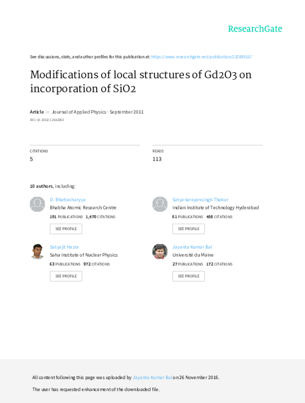 (PDF) Modifications of local structures of Gd2O3 on incorporation of SiO2