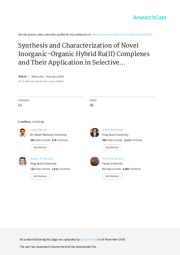 (PDF) Synthesis and Characterization of Novel Inorganic-Organic Hybrid ...