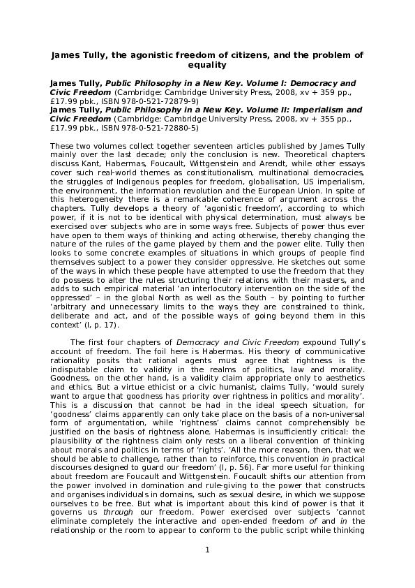 (DOC) Book review: James Tully, "Public Philosophy in a New Key"