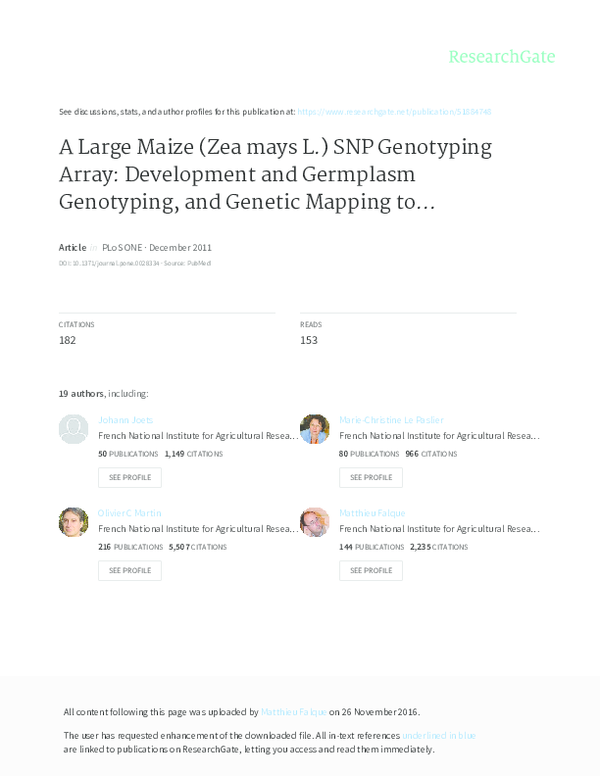 (PDF) A Large Maize (Zea mays L.) SNP Genotyping Array: Development and Germplasm Genotyping ...