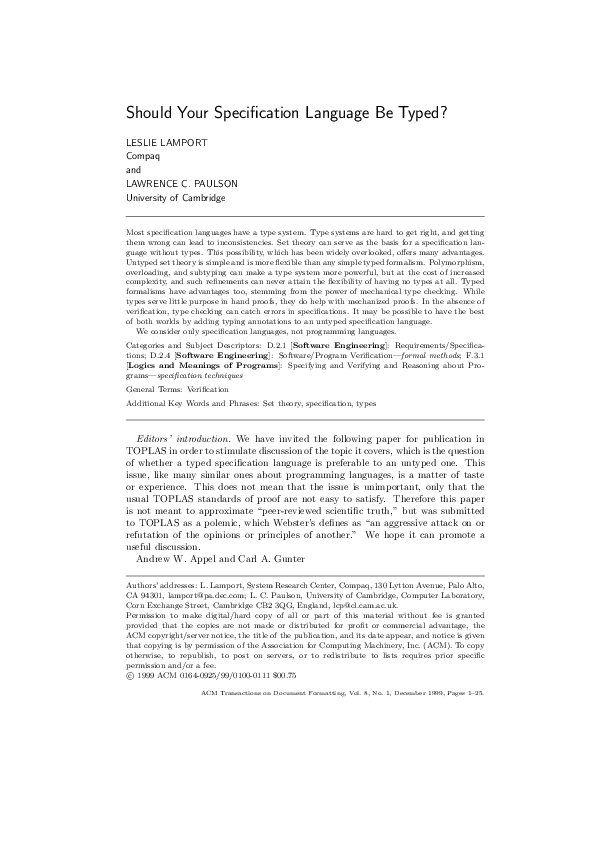 (PDF) Should your specification language be typed