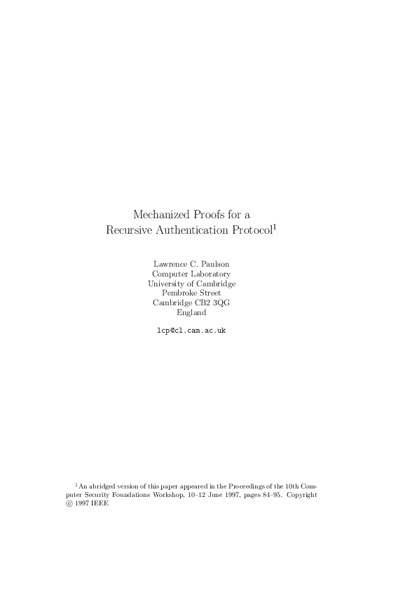 (PDF) Mechanized proofs for a recursive authentication protocol